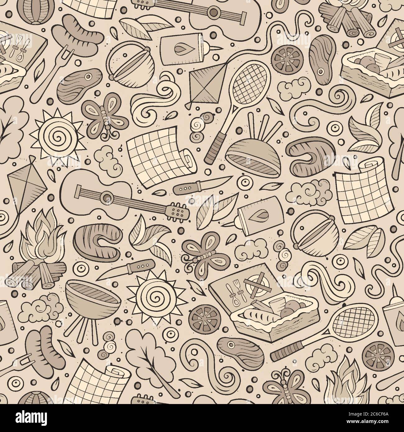 Cartoon cute hand drawn Picnic seamless pattern Stock Vector Image ...