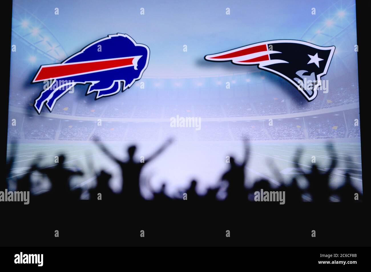 Buffalo Bills vs. New England Patriots. Fans support on NFL Game ...