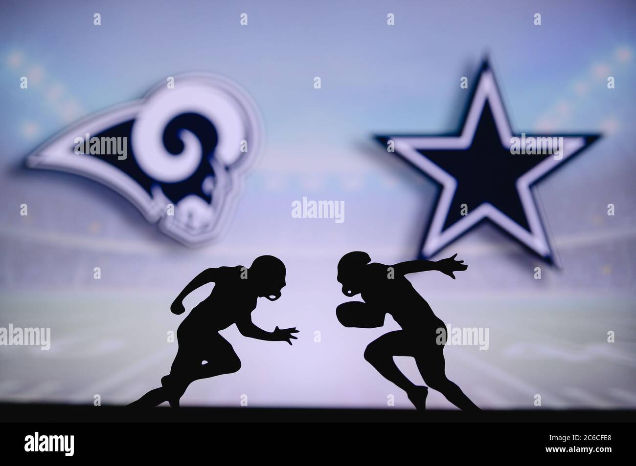 Los Angeles Rams vs. Dallas Cowboys. NFL match poster. Two american ...