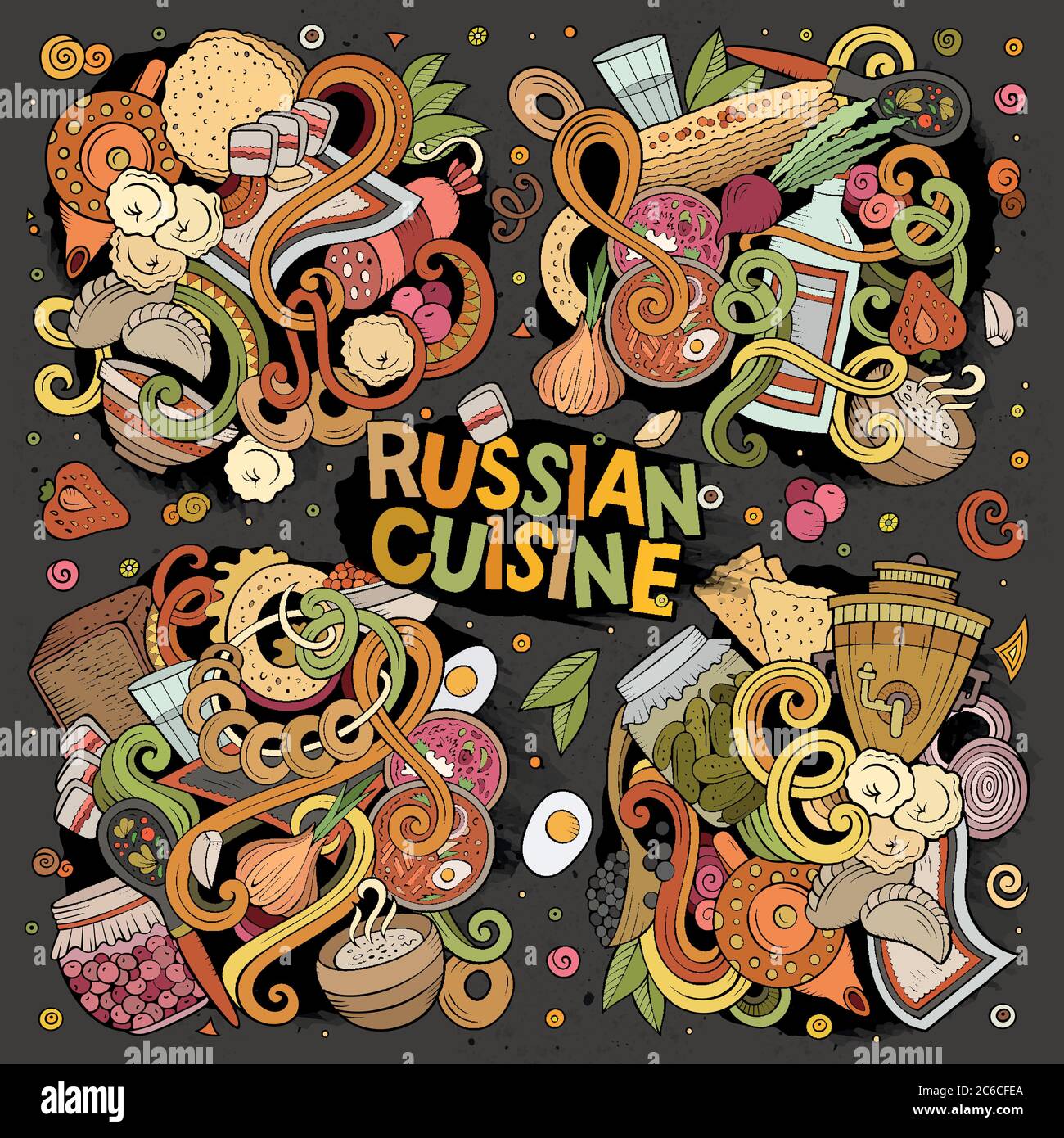 Vector cartoon set of Russian food doodles designs Stock Vector Image ...