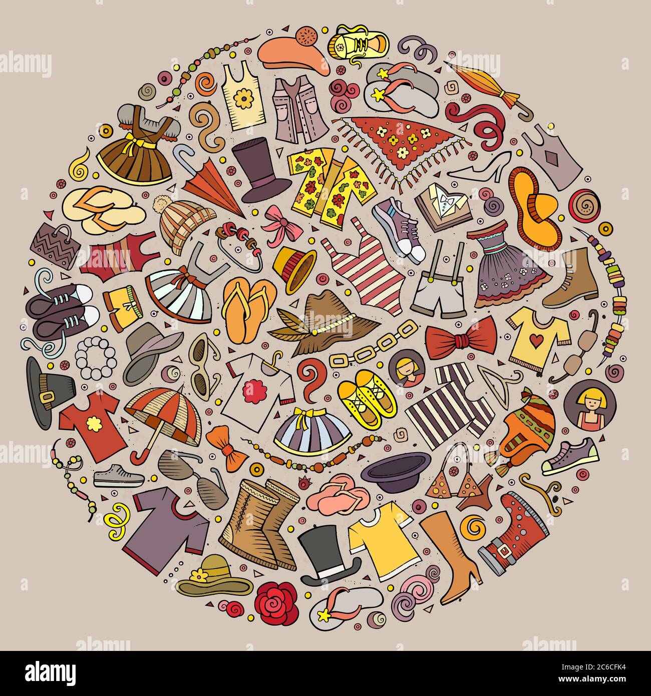 Colorful vector hand drawn set of Clothes cartoon doodle objects Stock ...