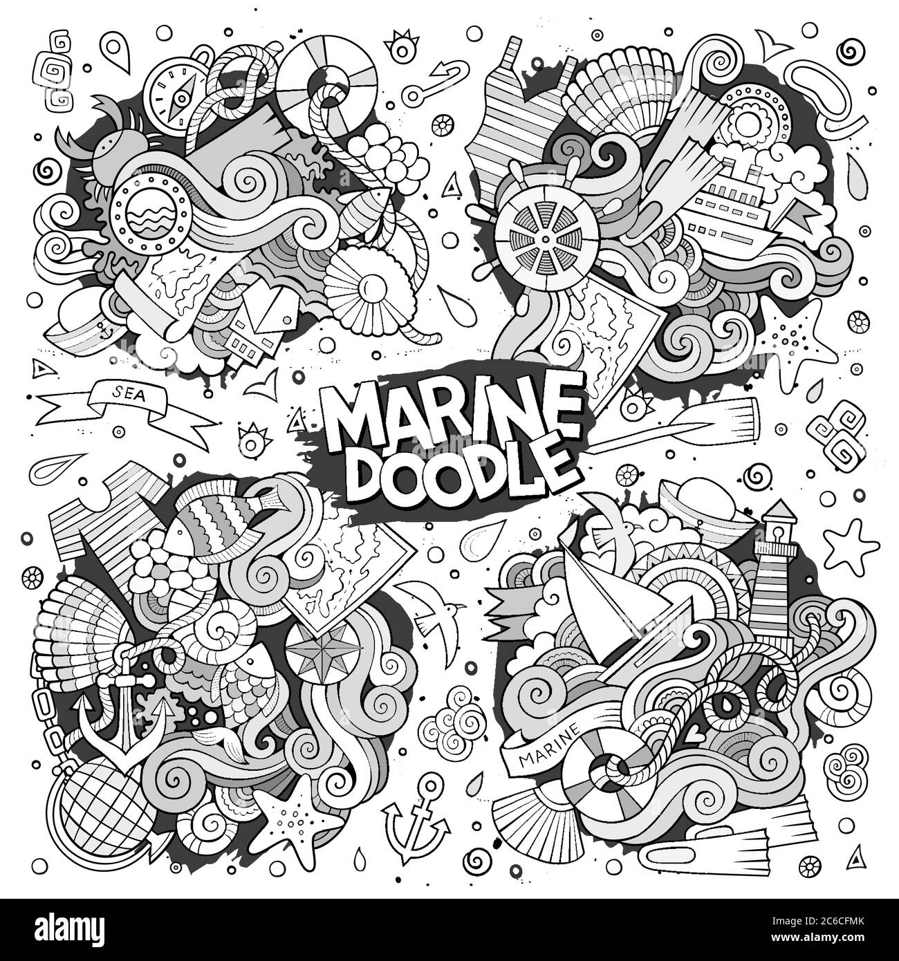 Marine nautical vector doodles design Stock Vector Image & Art - Alamy
