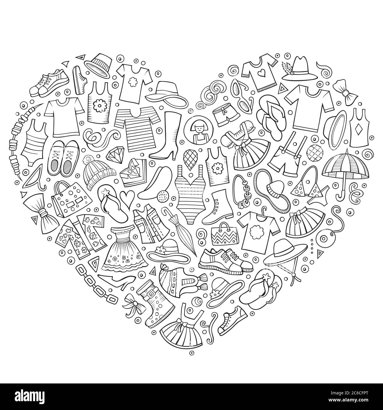 Line art vector hand drawn set of Clothes cartoon doodle objects Stock ...