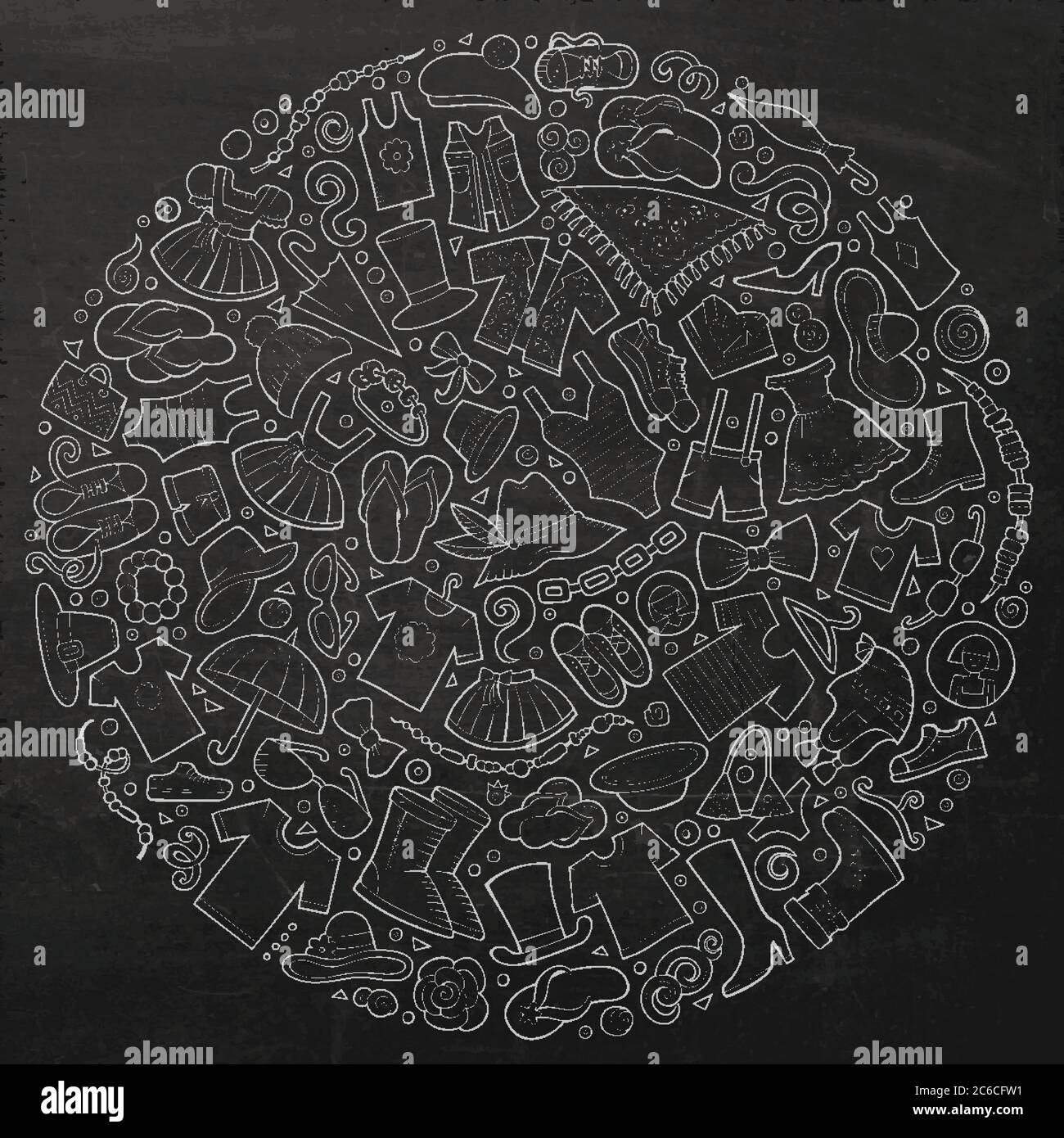 Line art vector hand drawn set of Clothes cartoon doodle objects Stock ...