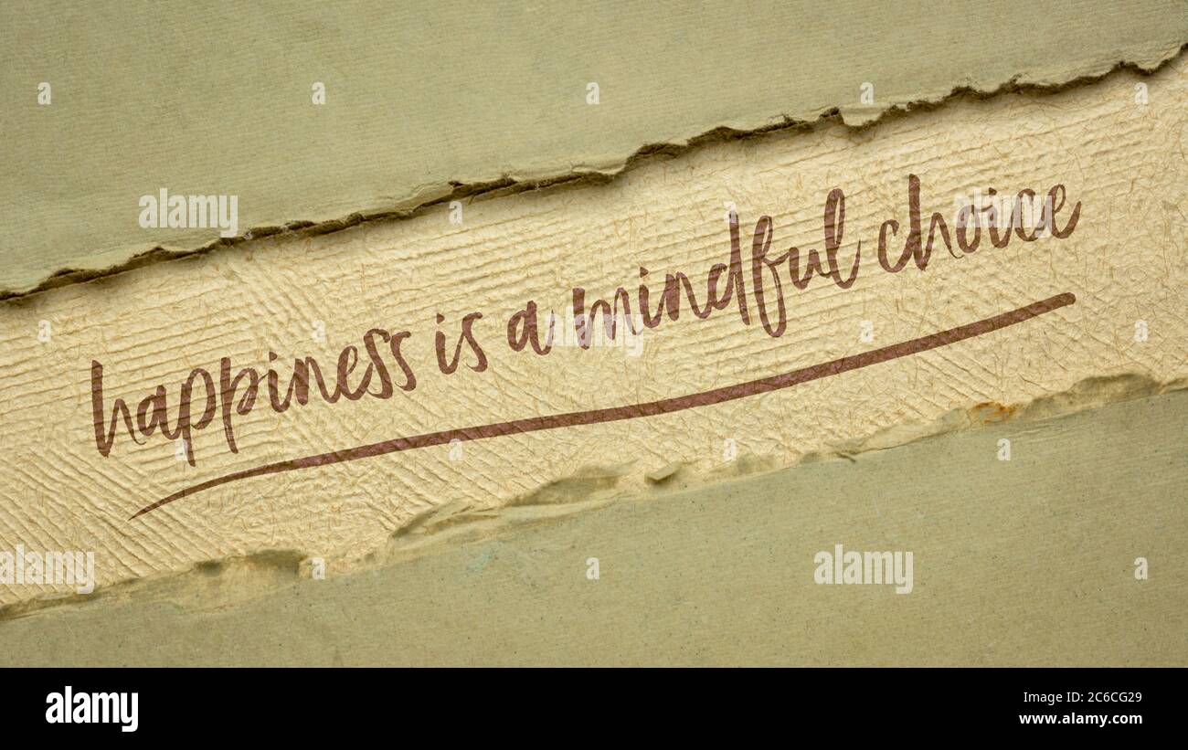 happiness is a mindful choice inspirational note on a handmade textured ...