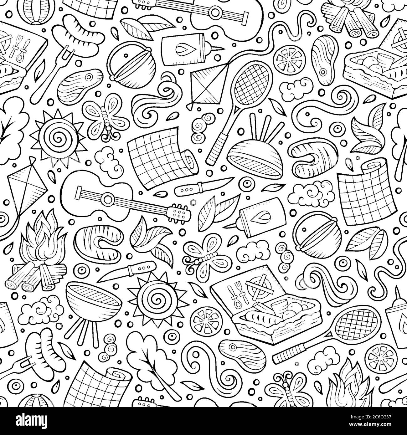Cartoon cute hand drawn Picnic seamless pattern Stock Vector Image ...