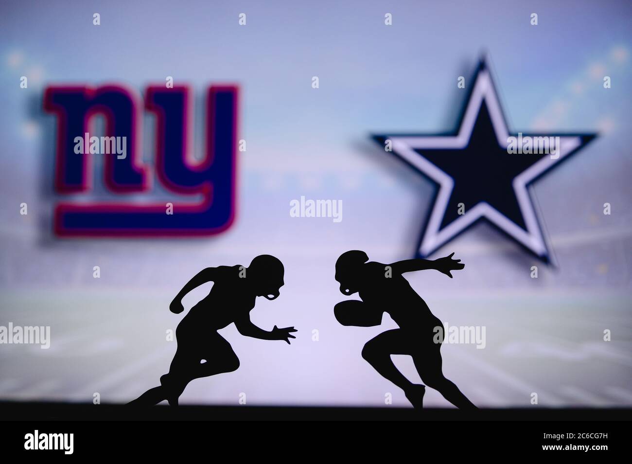 New York Giants vs. Dallas Cowboys. NFL match poster. Two american ...