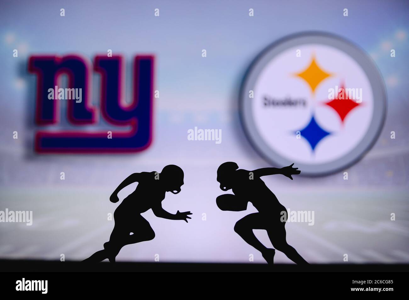 New York Giants vs. Pittsburgh Steelers. NFL match poster. Two american ...