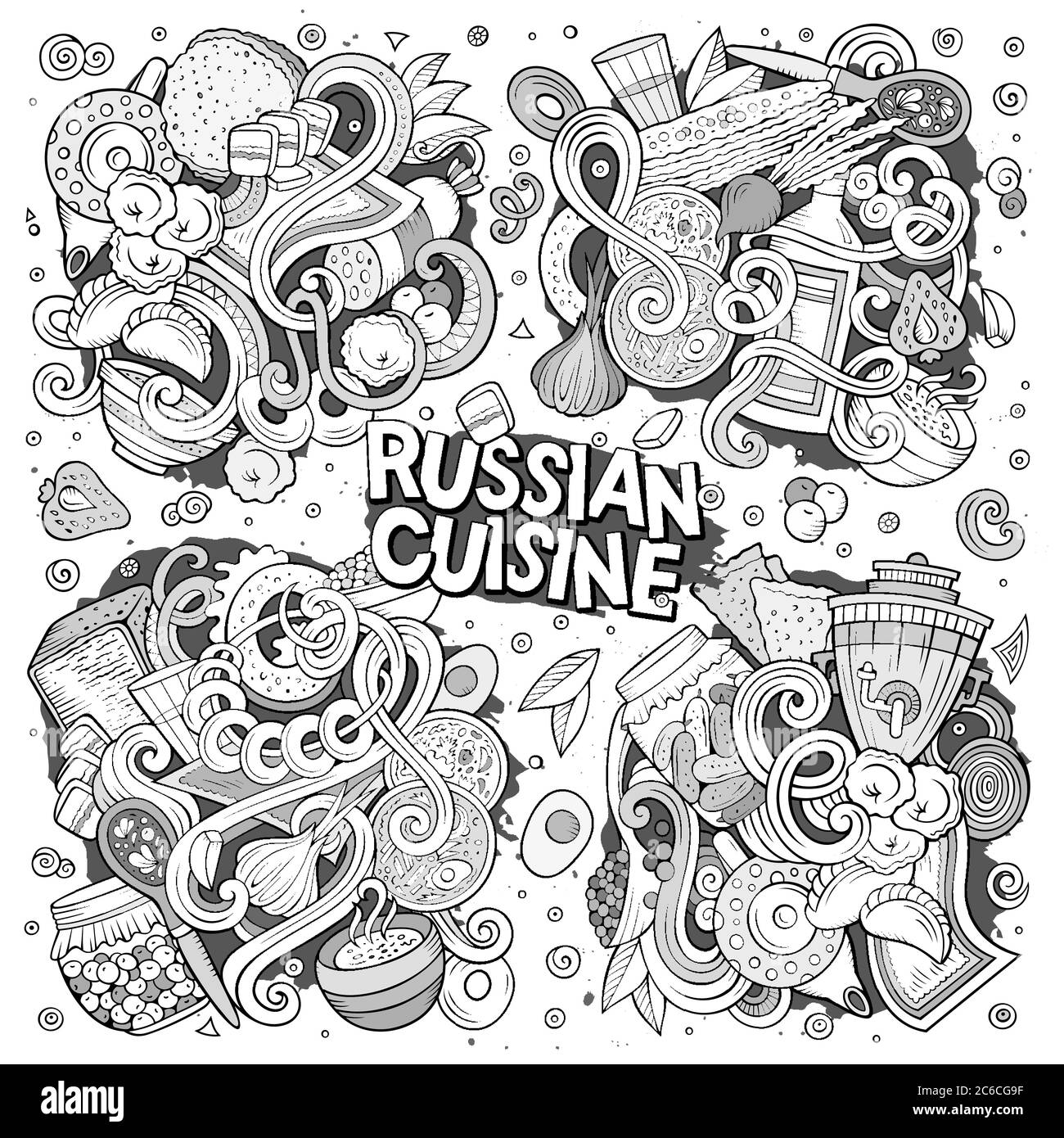 Vector cartoon set of Russian food doodles designs Stock Vector Image ...
