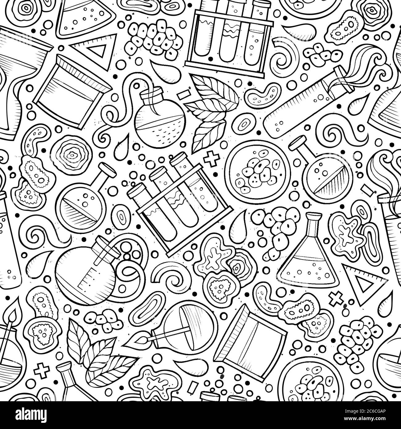 Cartoon cute hand drawn Science seamless pattern Stock Vector Image ...