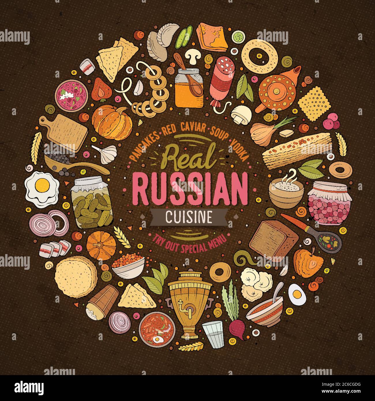Vector set of Russian food cartoon doodle objects Stock Vector Image ...