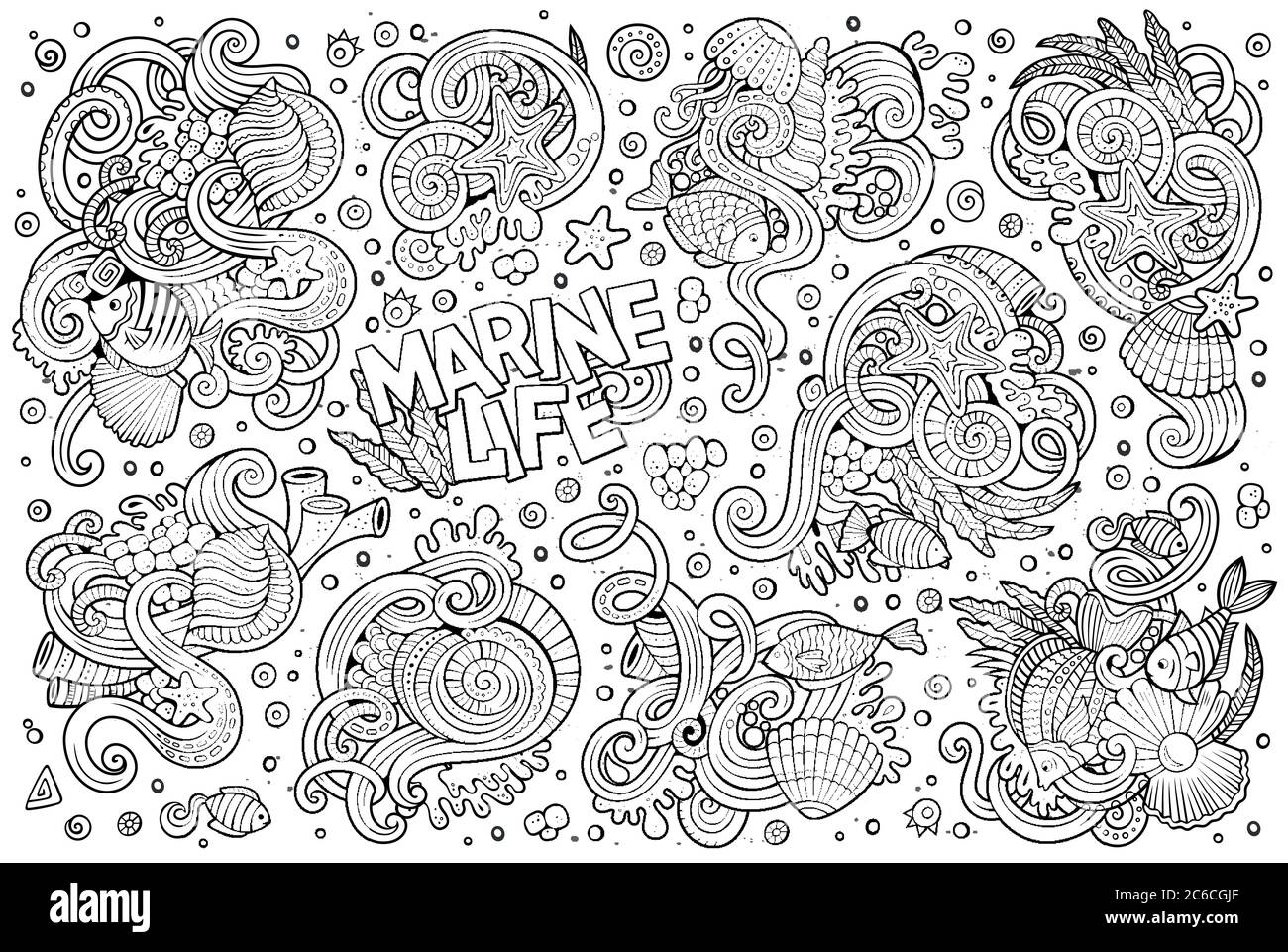 Line art set of marine life objects Stock Vector Image & Art - Alamy