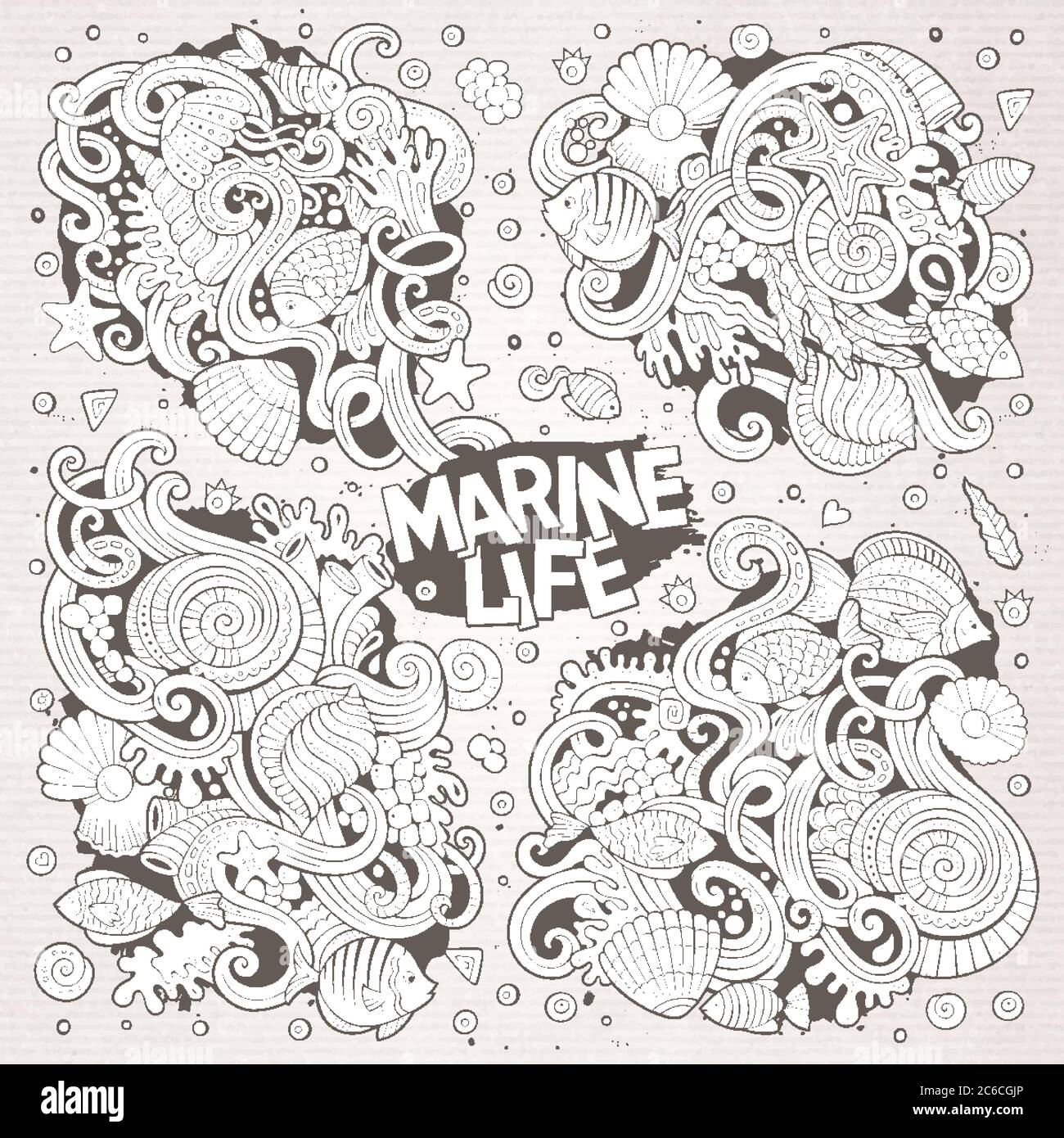 Line art set of marine life doodle designs Stock Vector Image & Art - Alamy