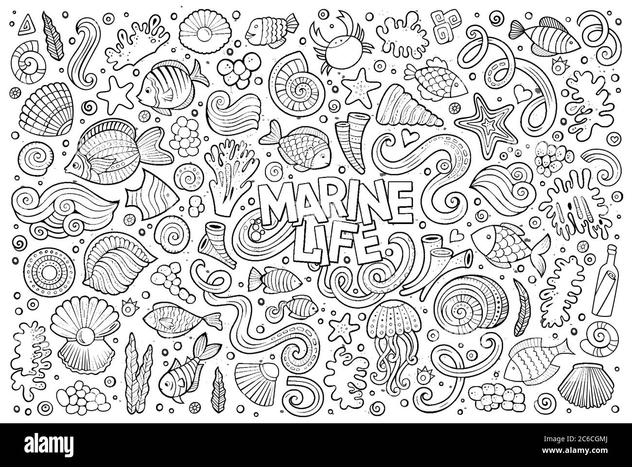 Line art set of marine life objects Stock Vector Image & Art - Alamy