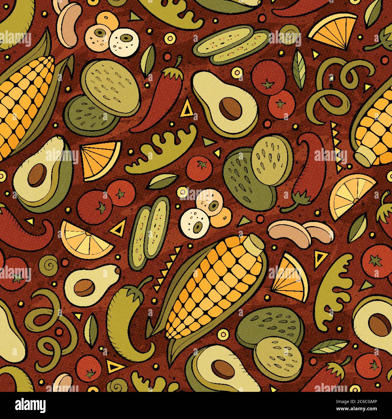 Cartoon hand-drawn latin american, mexican seamless pattern Stock ...