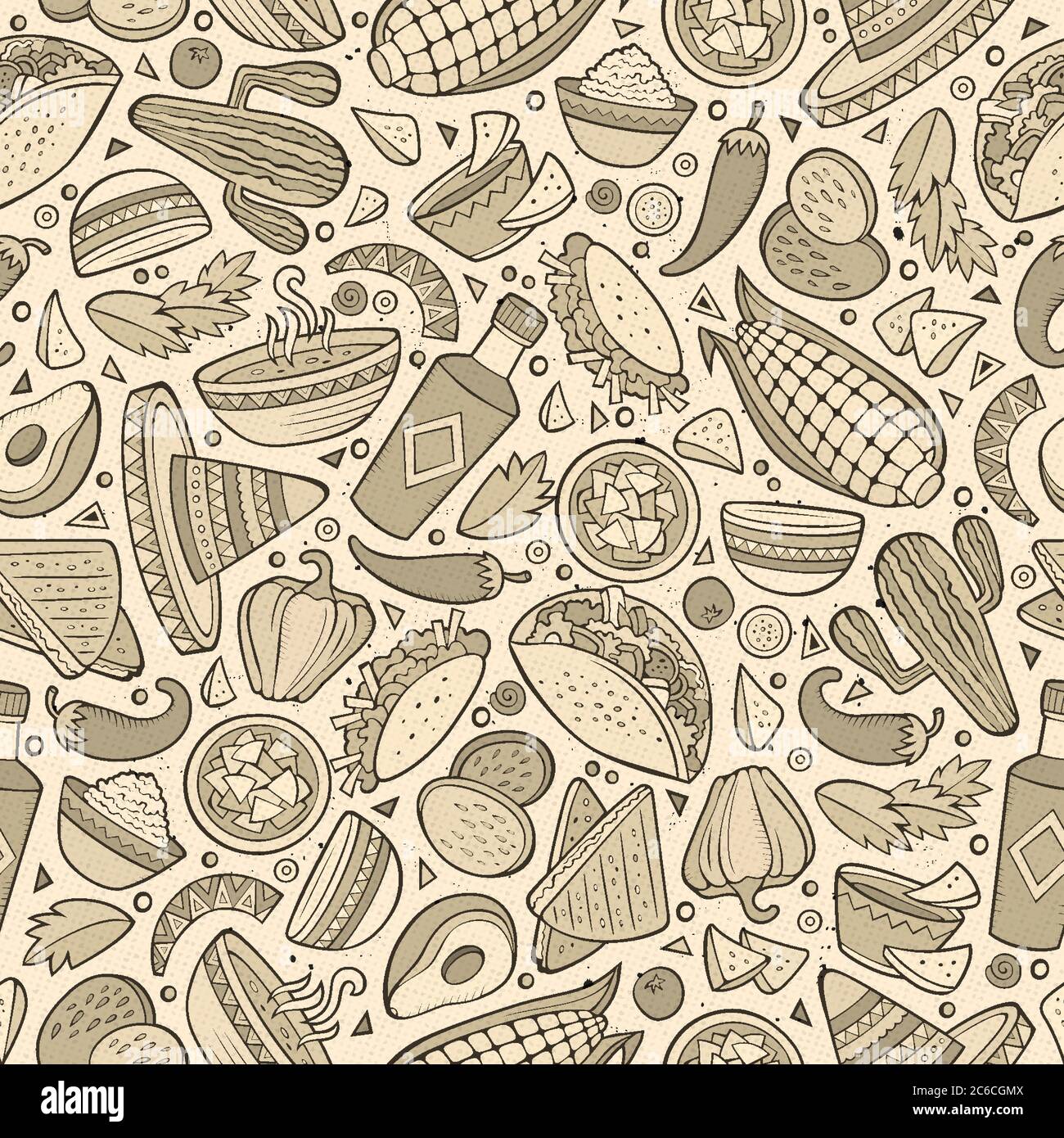 Cartoon cute hand drawn Mexican food seamless pattern Stock Vector ...
