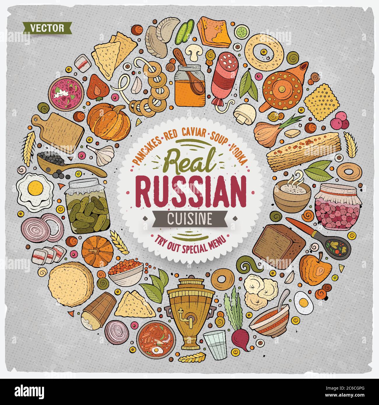 Vector set of Russian food cartoon doodle objects Stock Vector Image ...