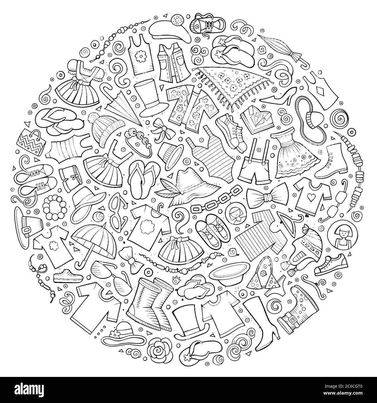 Line art vector hand drawn set of Clothes cartoon doodle objects Stock ...