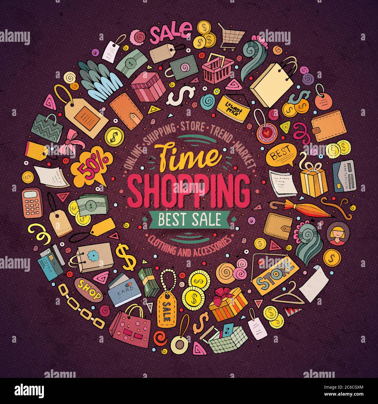 Vector set of Shopping cartoon doodle objects Stock Vector Image & Art ...
