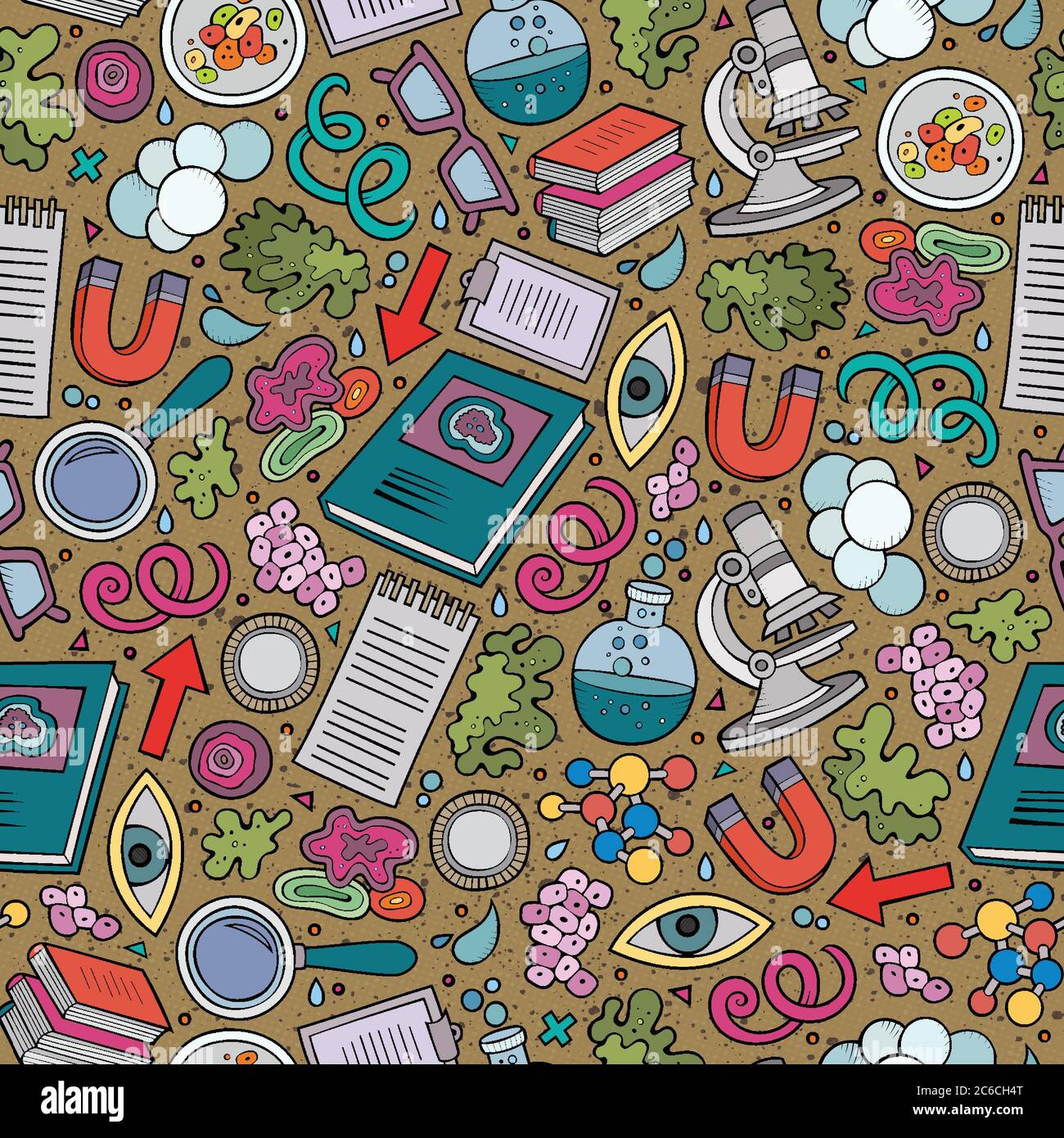Cartoon cute hand drawn Science seamless pattern Stock Vector Image ...