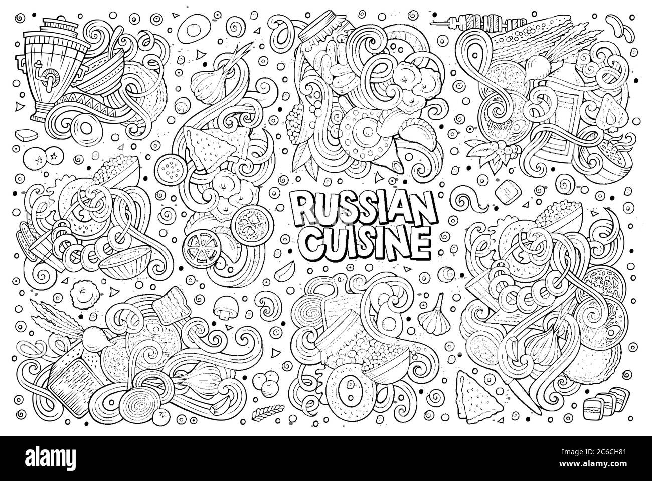 Vector cartoon set of Russian food doodles designs Stock Vector Image ...