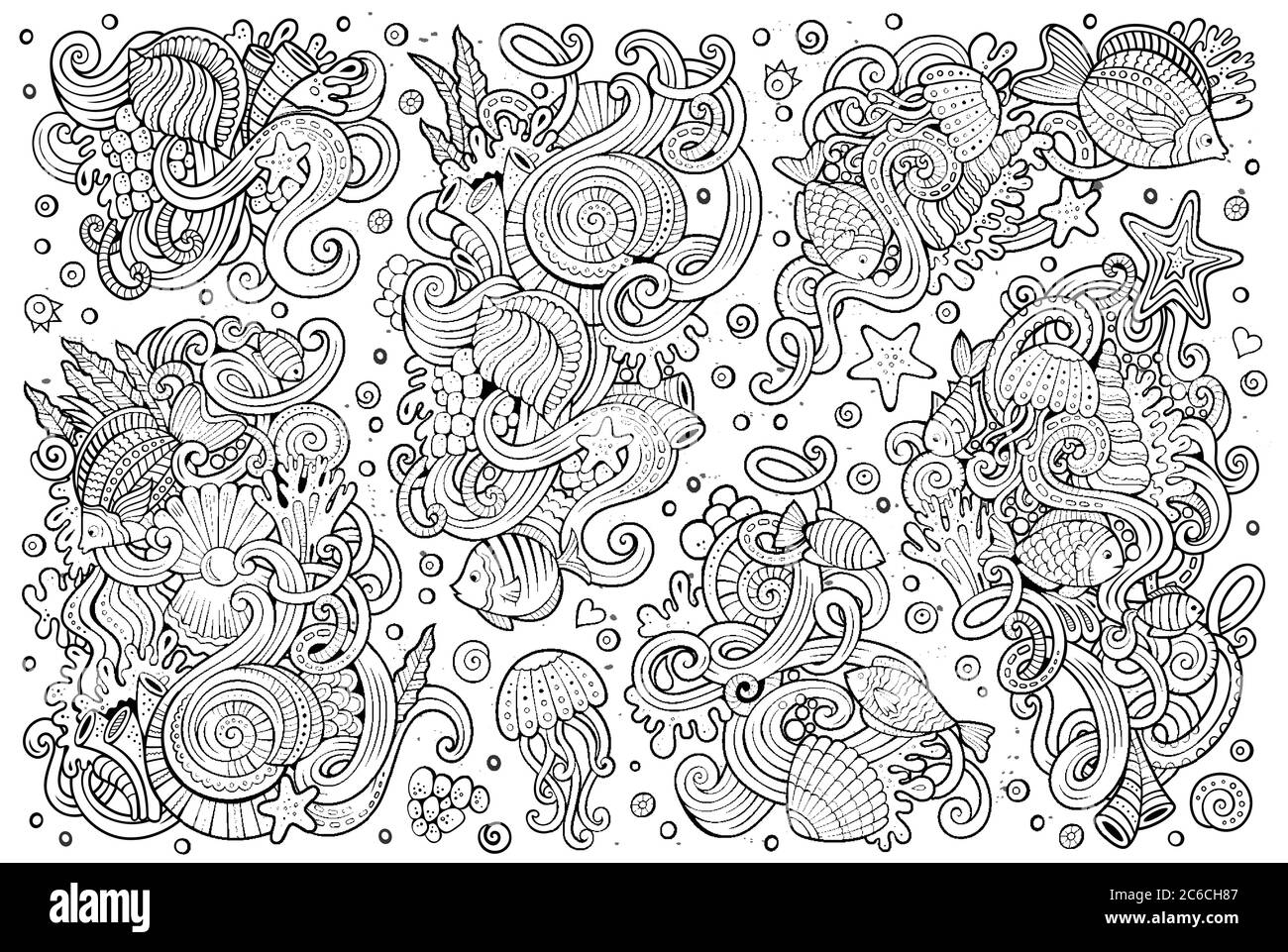 Line art set of marine life objects Stock Vector Image & Art - Alamy