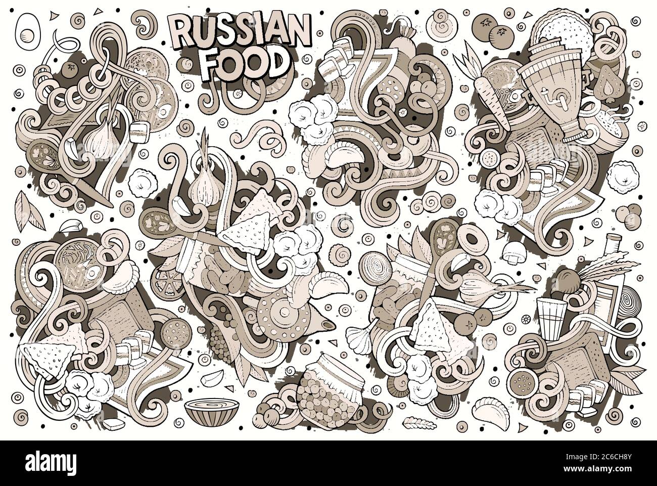 Vector cartoon set of Russian food doodles designs Stock Vector Image ...