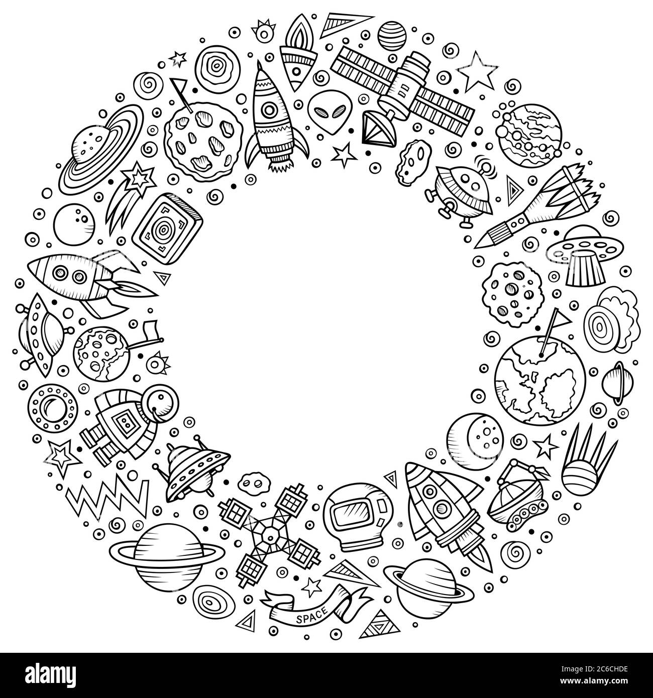 Set of space cartoon doodle objects, symbols and items Stock Vector ...