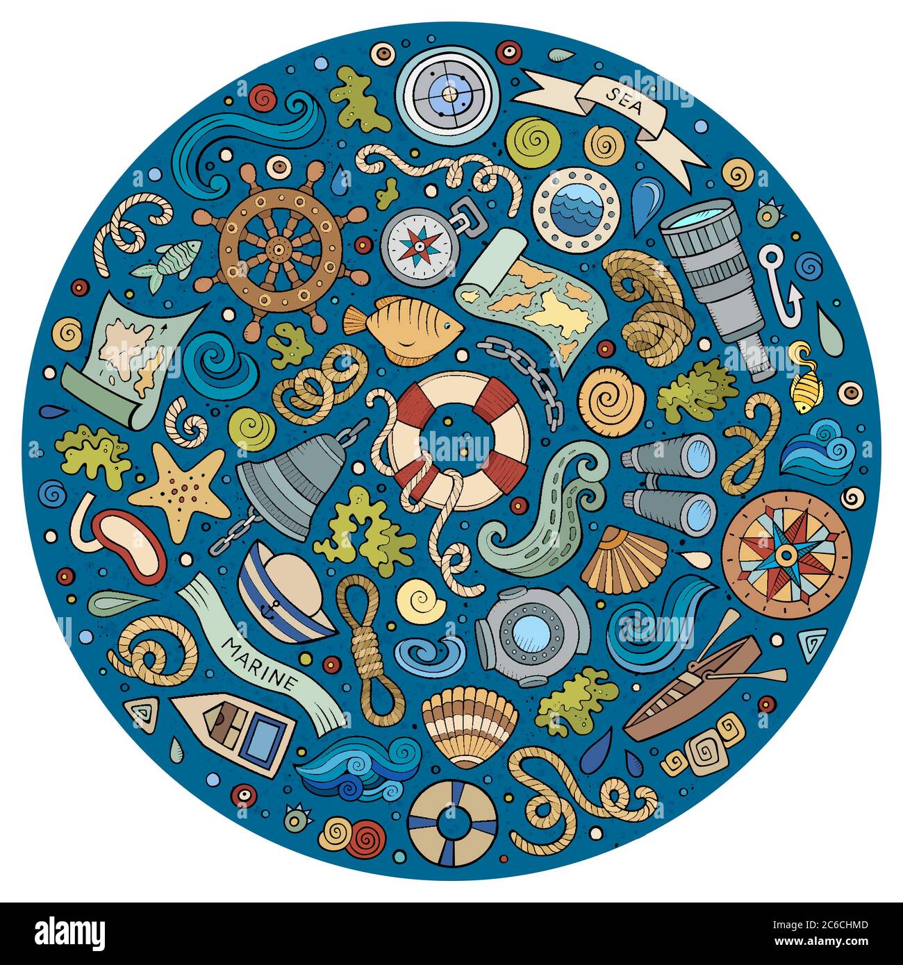 Set of Marine, Nautical cartoon objects Stock Vector Image & Art - Alamy