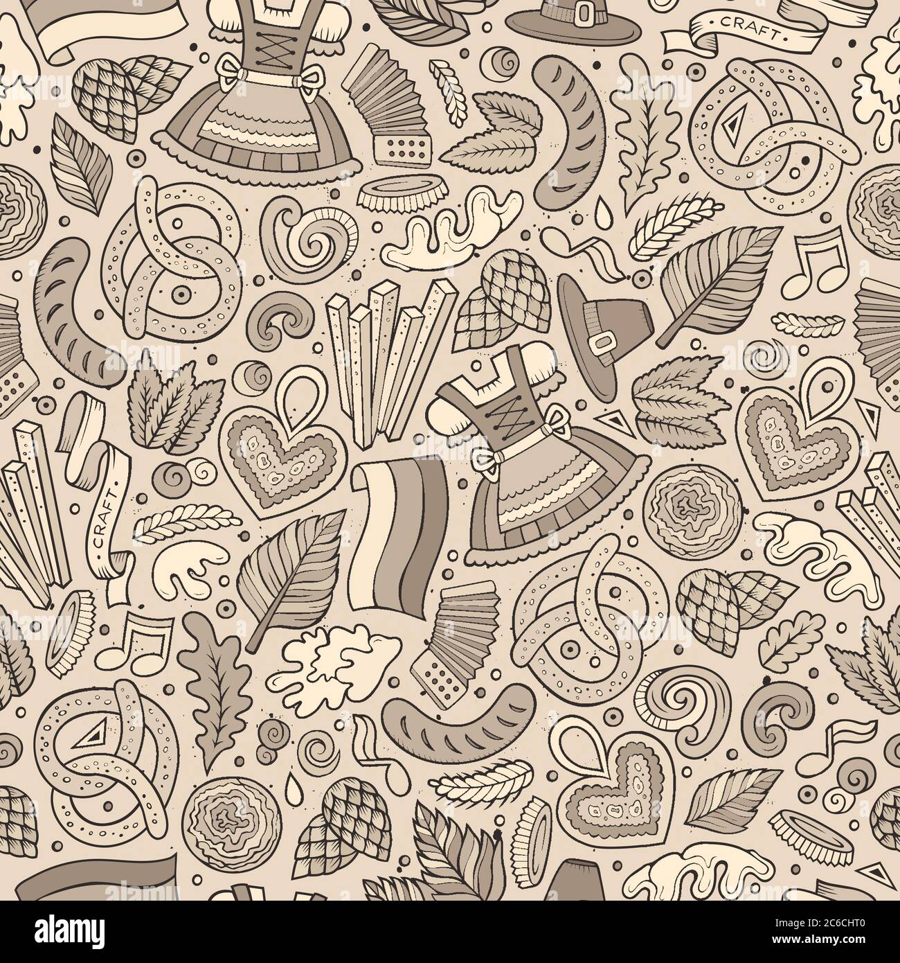 Cartoon cute hand drawn Beer fest seamless pattern Stock Vector Image ...