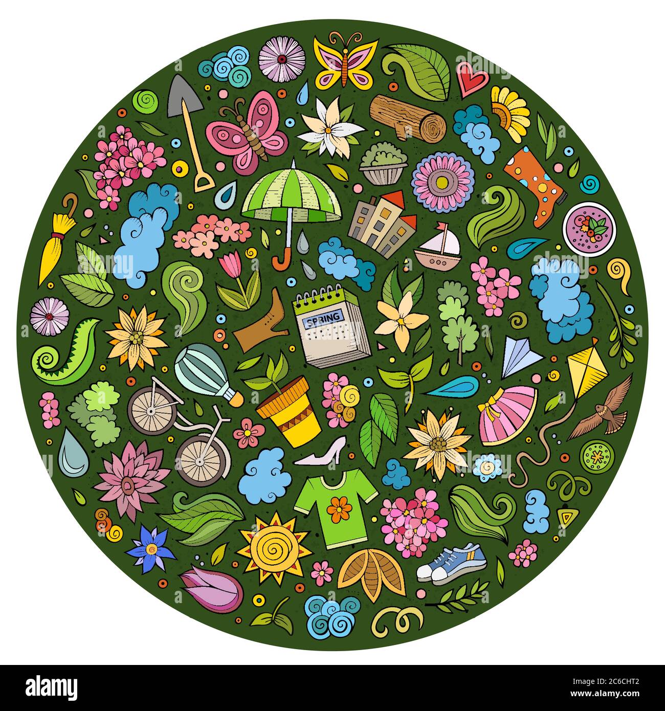 Vector set of Spring cartoon doodle objects Stock Vector Image & Art ...