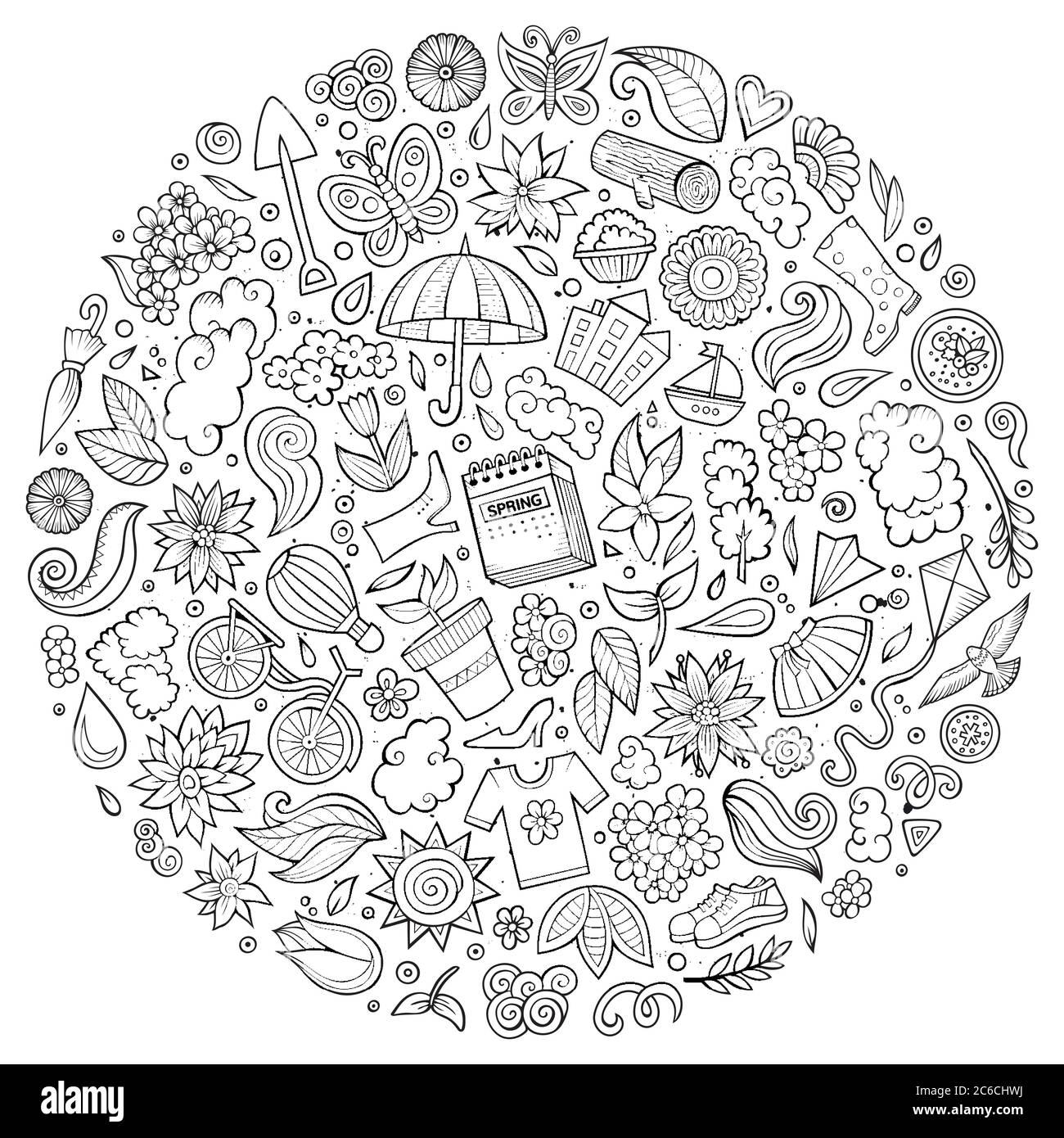 Vector set of Spring cartoon doodle objects Stock Vector Image & Art ...