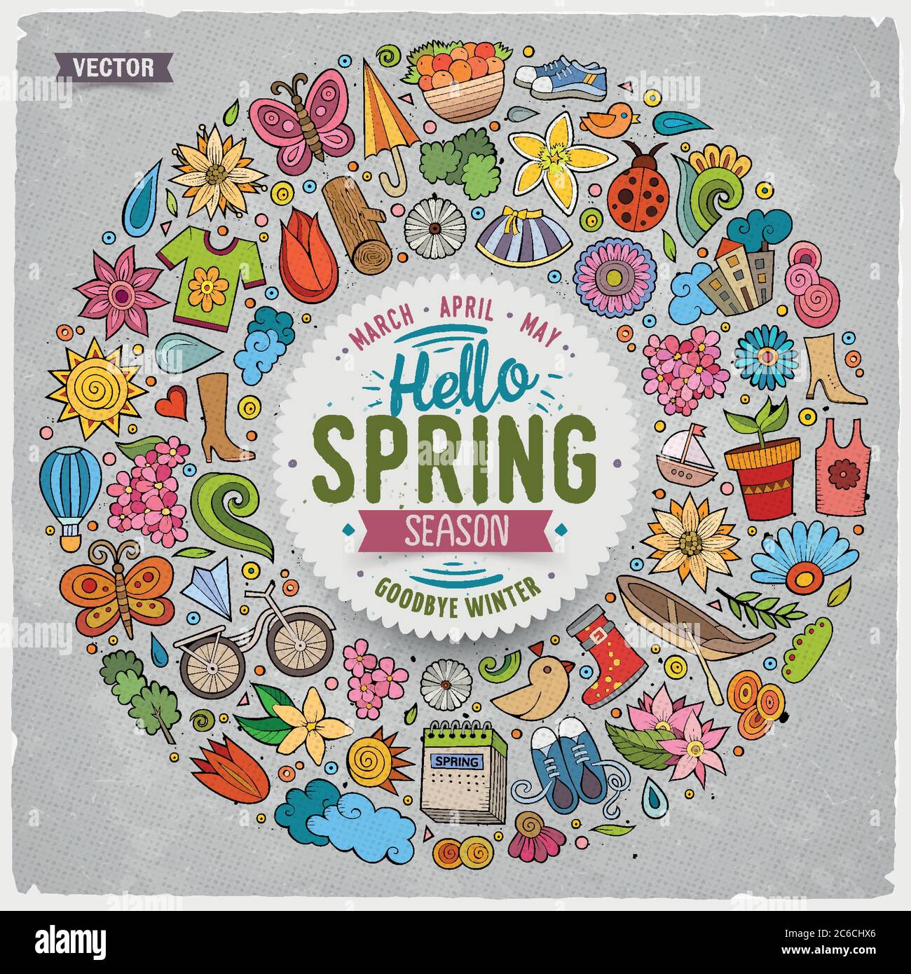 Vector hand drawn set of Spring cartoon doodle objects Stock Vector ...