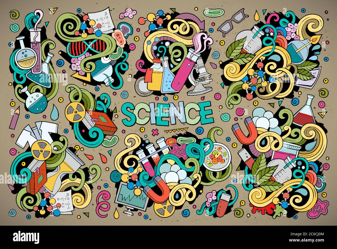 Cartoon scientist elements of chemical laboratory hi-res stock ...