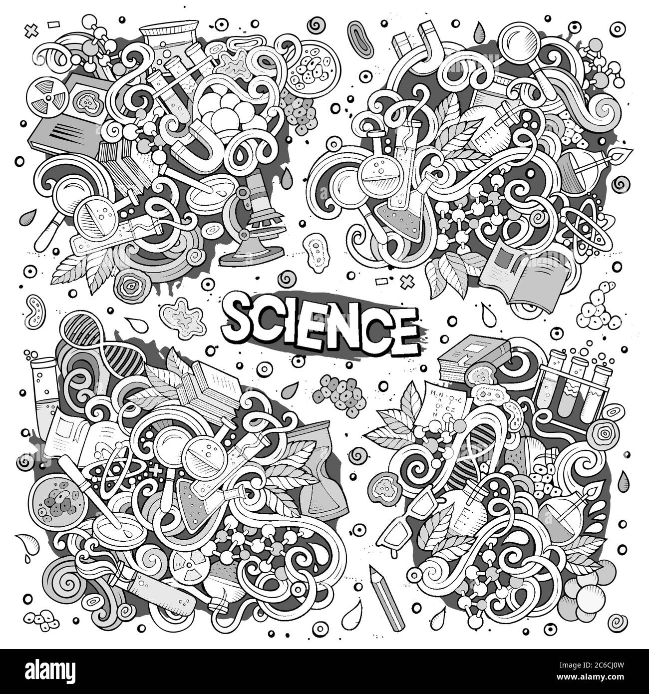 Vector cartoon set of Science theme doodles design elements Stock ...