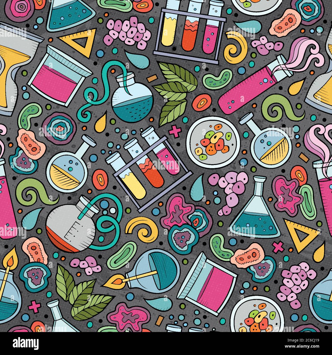 Cartoon cute hand drawn Science seamless pattern Stock Vector Image ...