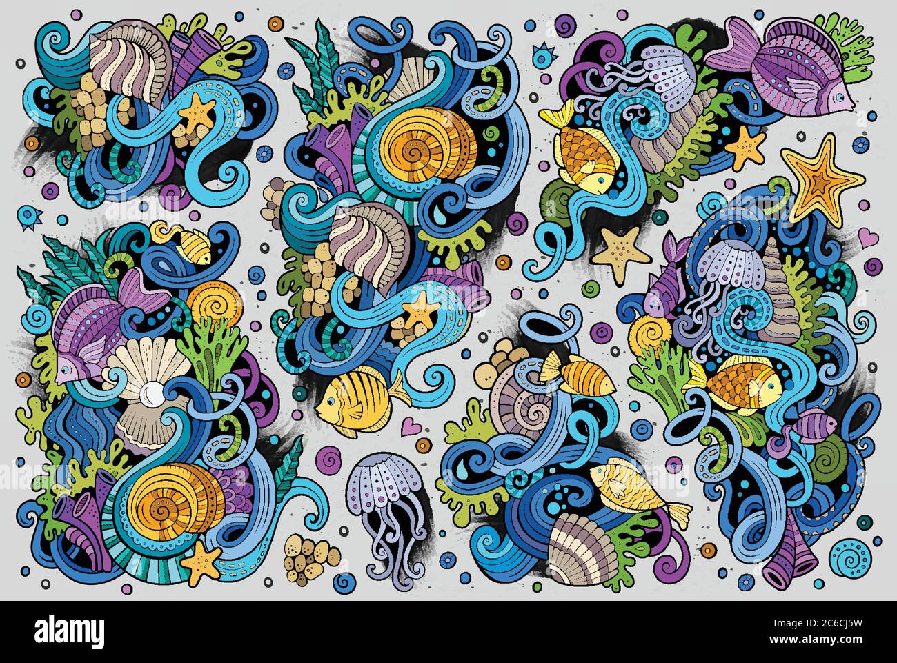 Colorful set of marine life objects Stock Vector Image & Art - Alamy