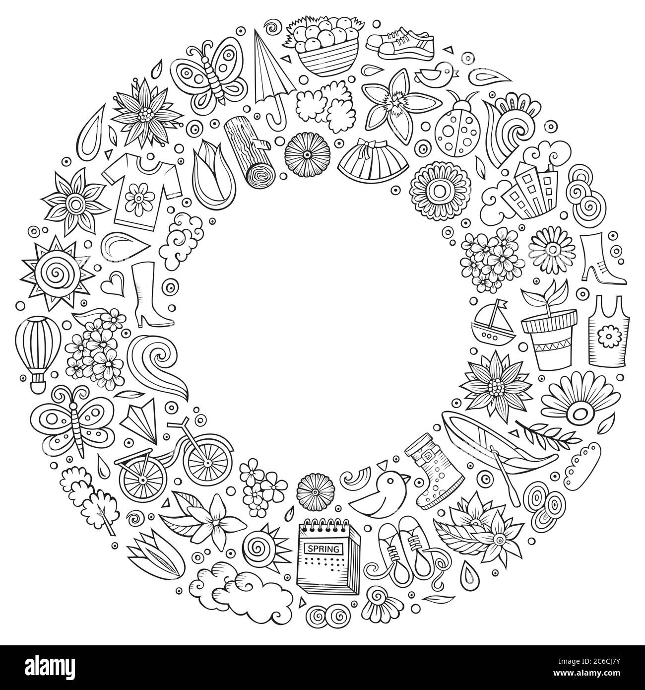 Vector hand drawn set of Spring cartoon doodle objects Stock Vector ...