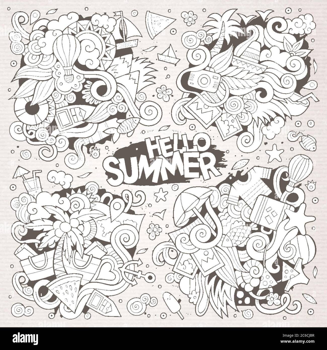 Line art vector set of summer doodle designs Stock Vector Image & Art ...