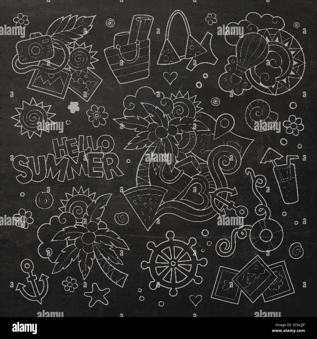 Summer and vacation chalkboard vector symbols Stock Vector Image & Art ...