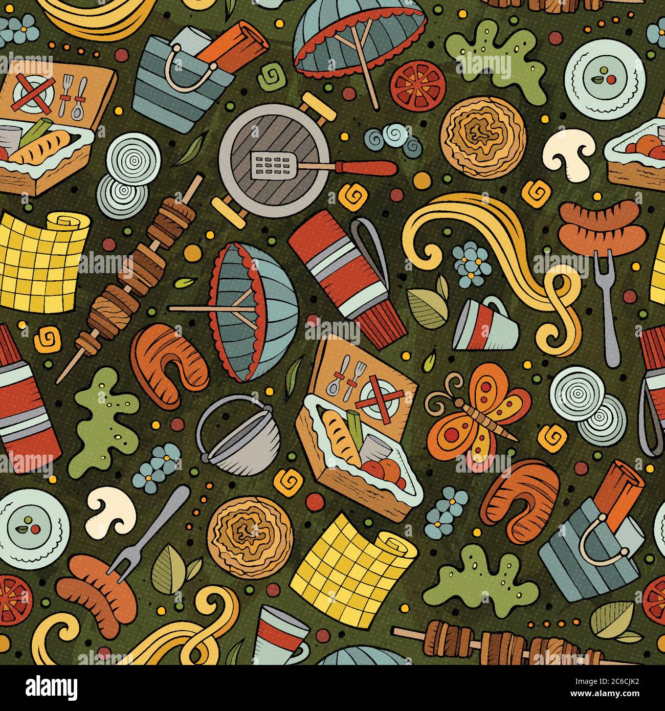 Cartoon cute hand drawn Picnic seamless pattern Stock Vector Image ...