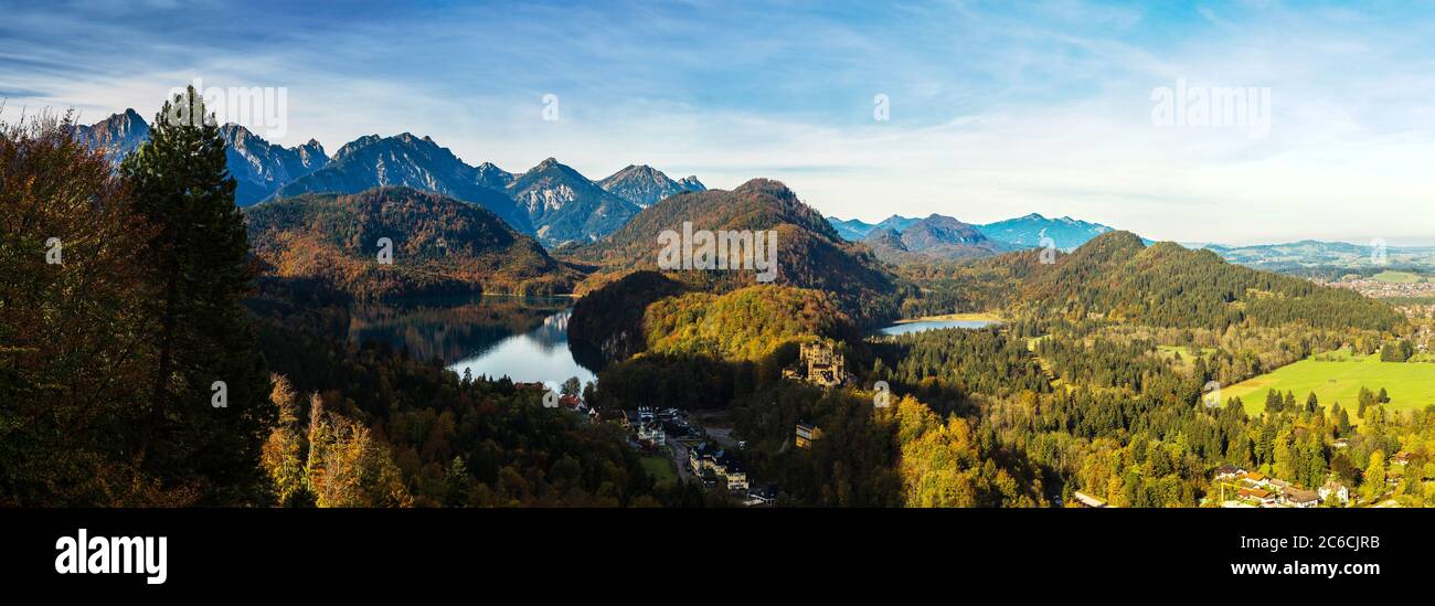 Alps and lakes in a summer day in Germany. Taken from the hill next to ...