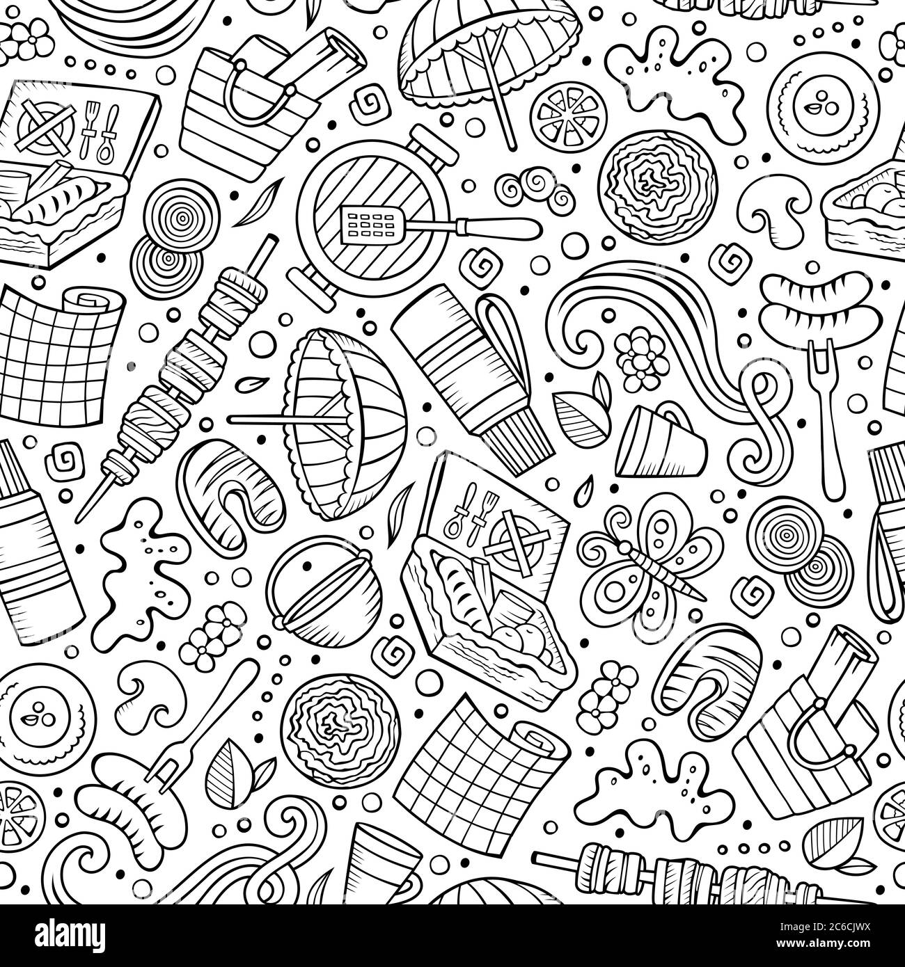 Cartoon cute hand drawn Picnic seamless pattern Stock Vector Image ...