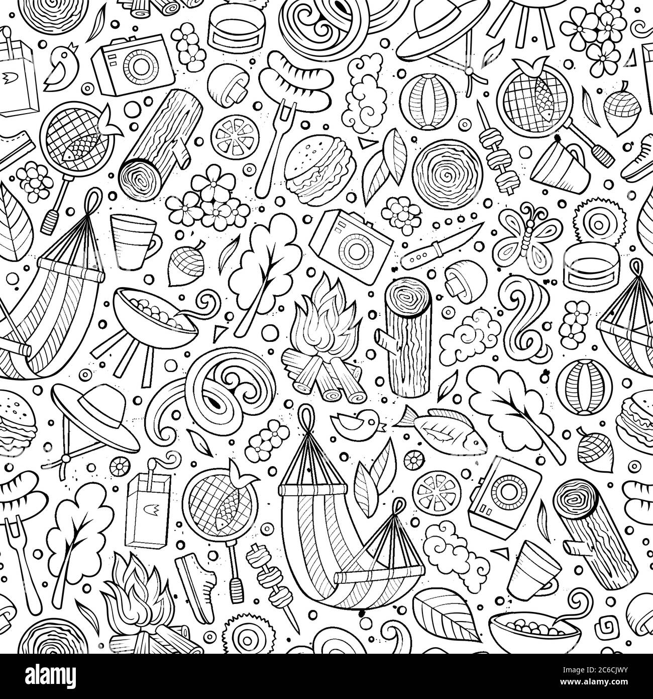 Cartoon cute hand drawn Picnic seamless pattern Stock Vector Image ...
