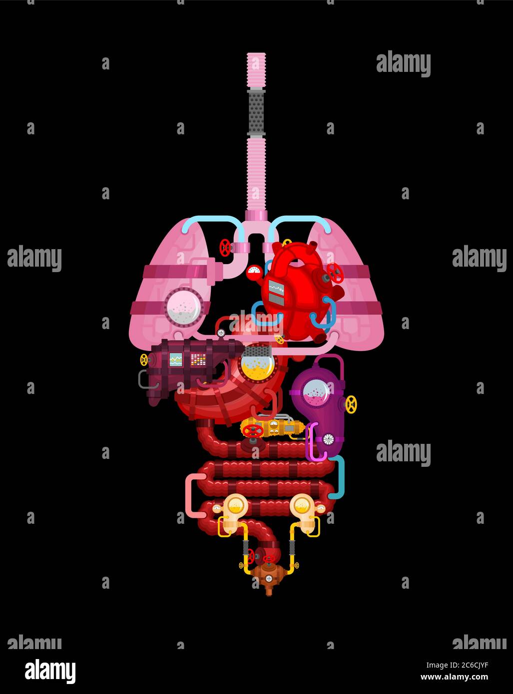 Metal Human anatomy organs. Artificial organ. Cybernetics future. Robot ...