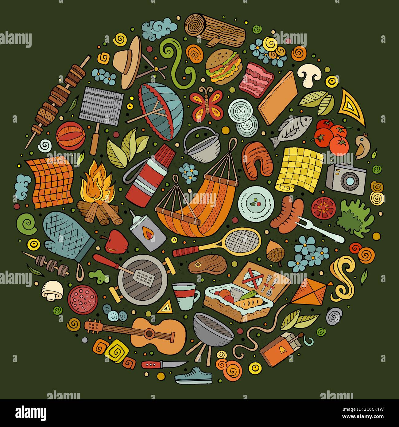 Set of Picnic cartoon doodle objects, symbols and items Stock Vector ...