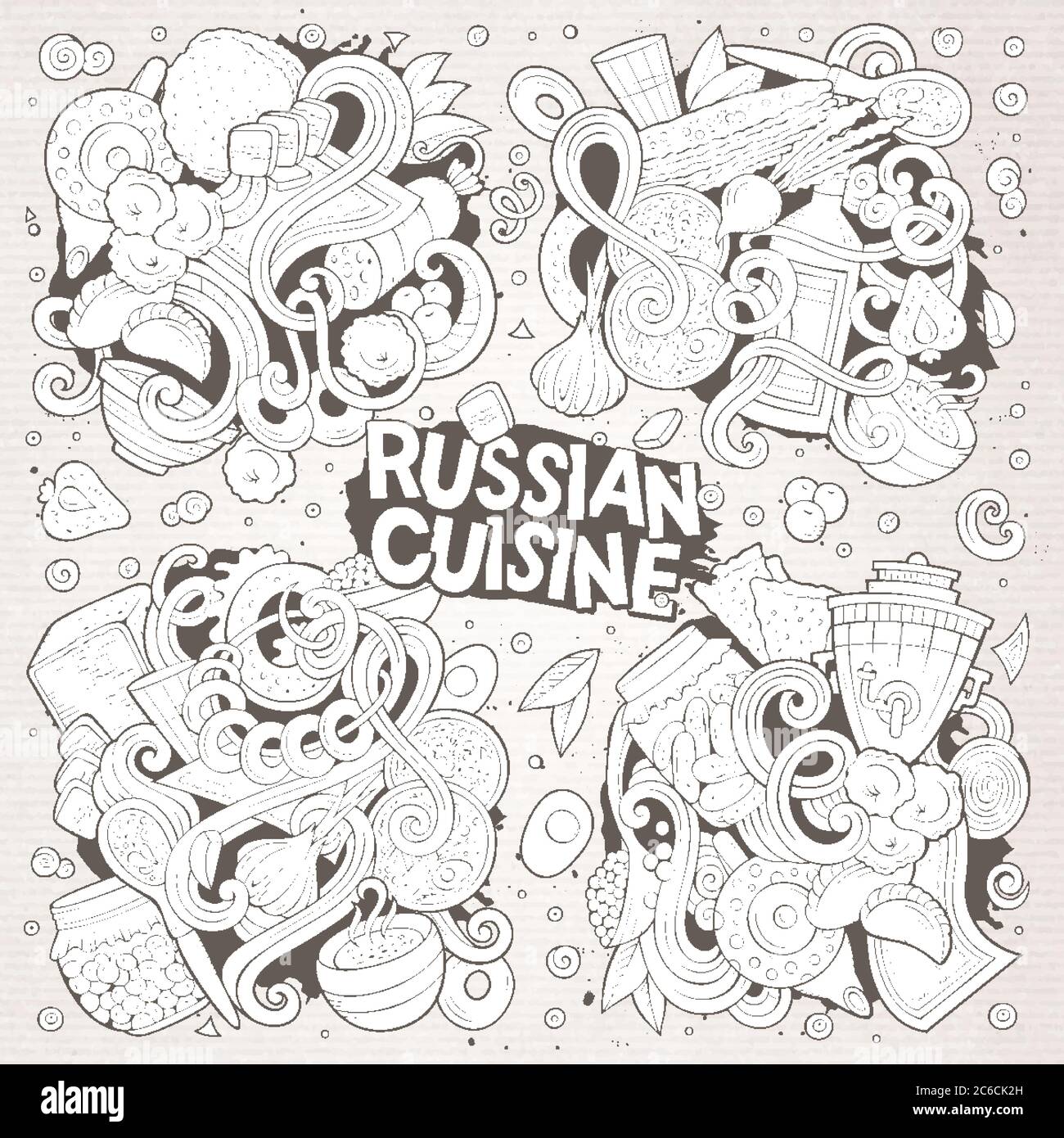 Vector cartoon set of Russian food doodles designs Stock Vector Image ...