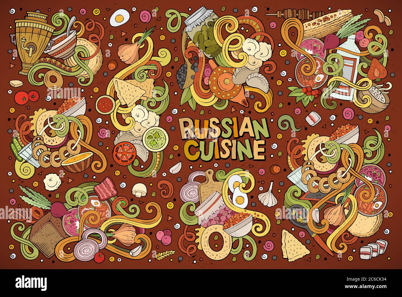 Vector cartoon set of Russian food doodles designs Stock Vector Image ...