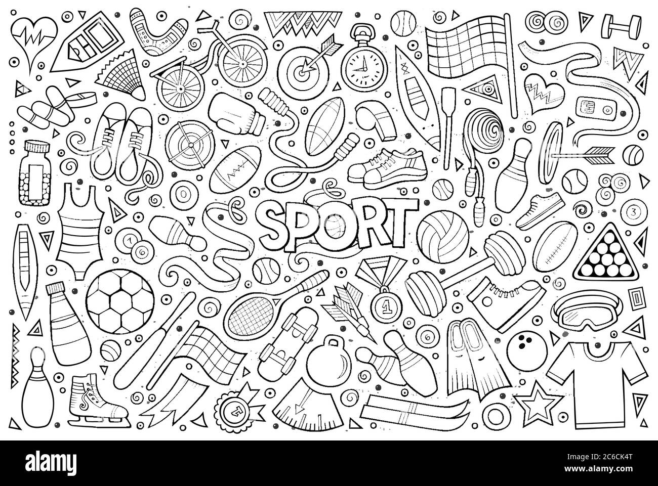 Doodle cartoon set of Sport objects and symbols Stock Vector Image ...