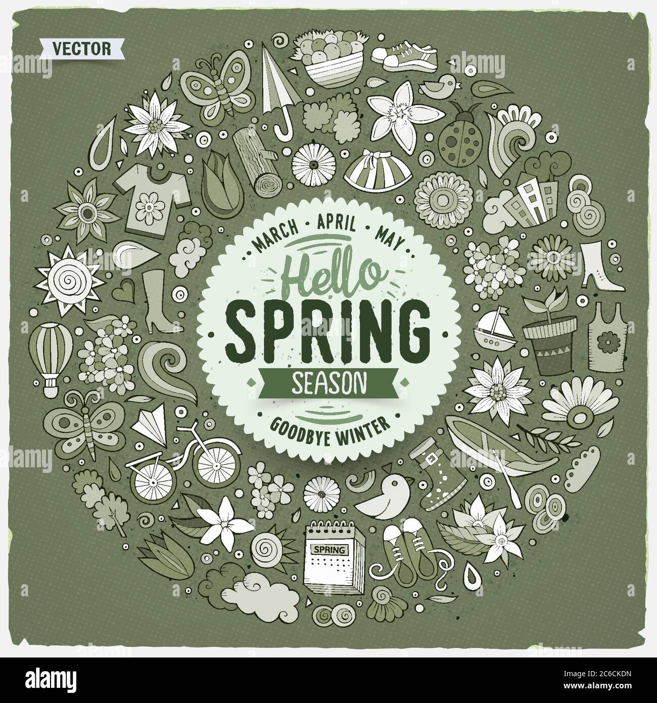 Vector hand drawn set of Spring cartoon doodle objects Stock Vector ...